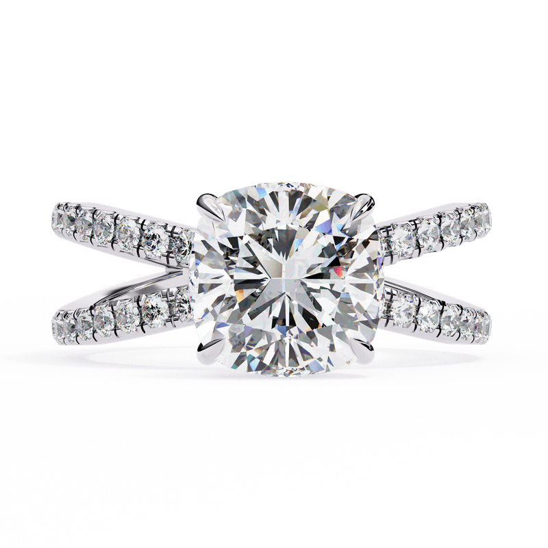 2.09Carat Cushion Lab Grown Diamond Split Shank Pave Engagement Ring ...