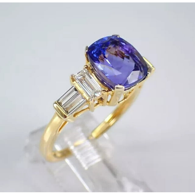 2.0Ct Cushion Cut Lab-Created Tanzanite Wedding Ring 14K Yellow Gold ...