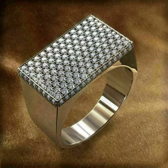 2.0Ct Round Cut Simulated Diamond Cluster Engagement Men's Ring 14K ...