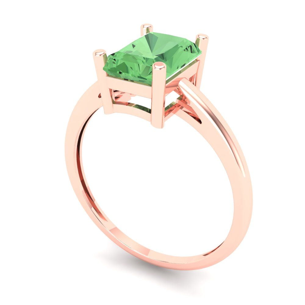 2.0ct Brilliant Emerald Cut VVS1 VVS1 Genuine Conflict free Green Zircon Real Solid 18k Pink ...