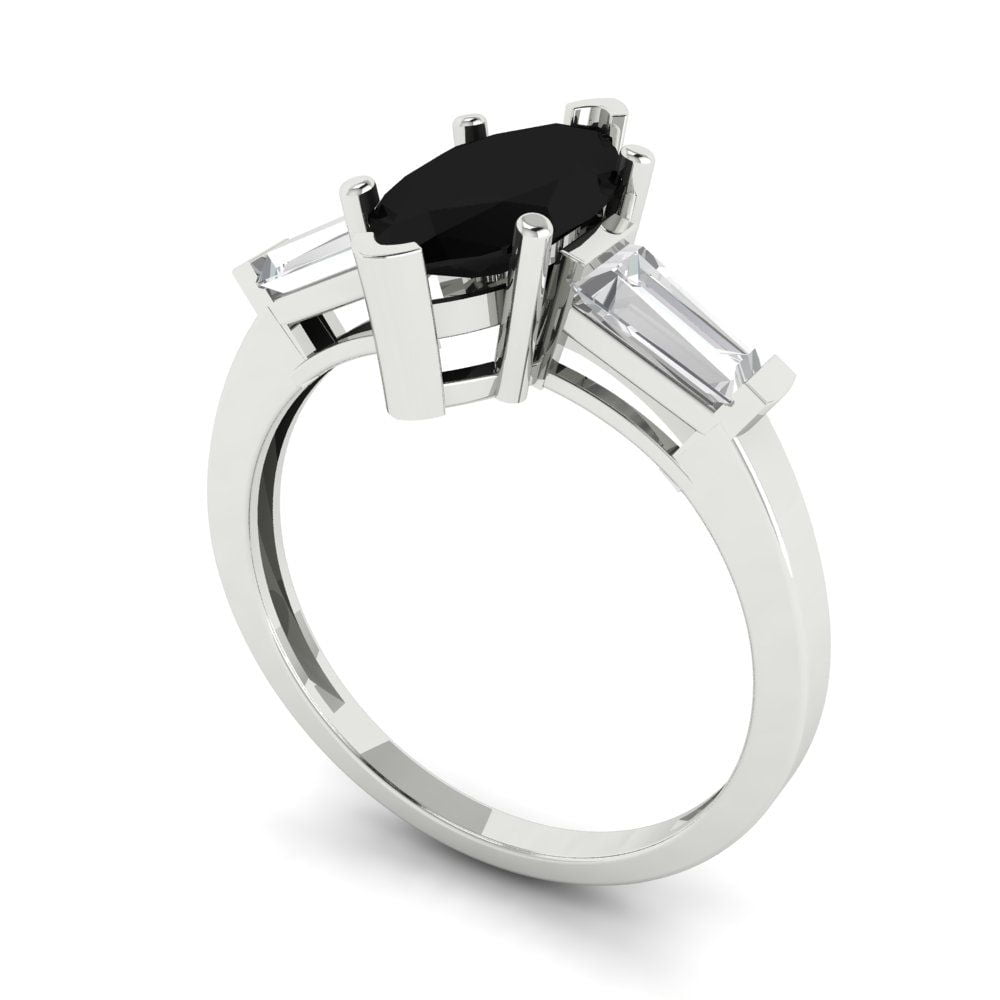 2 ct Marquise Cut Natural Onyx Three-Stone Engagement Ring for Women in 14K White Gold - Walmart.com