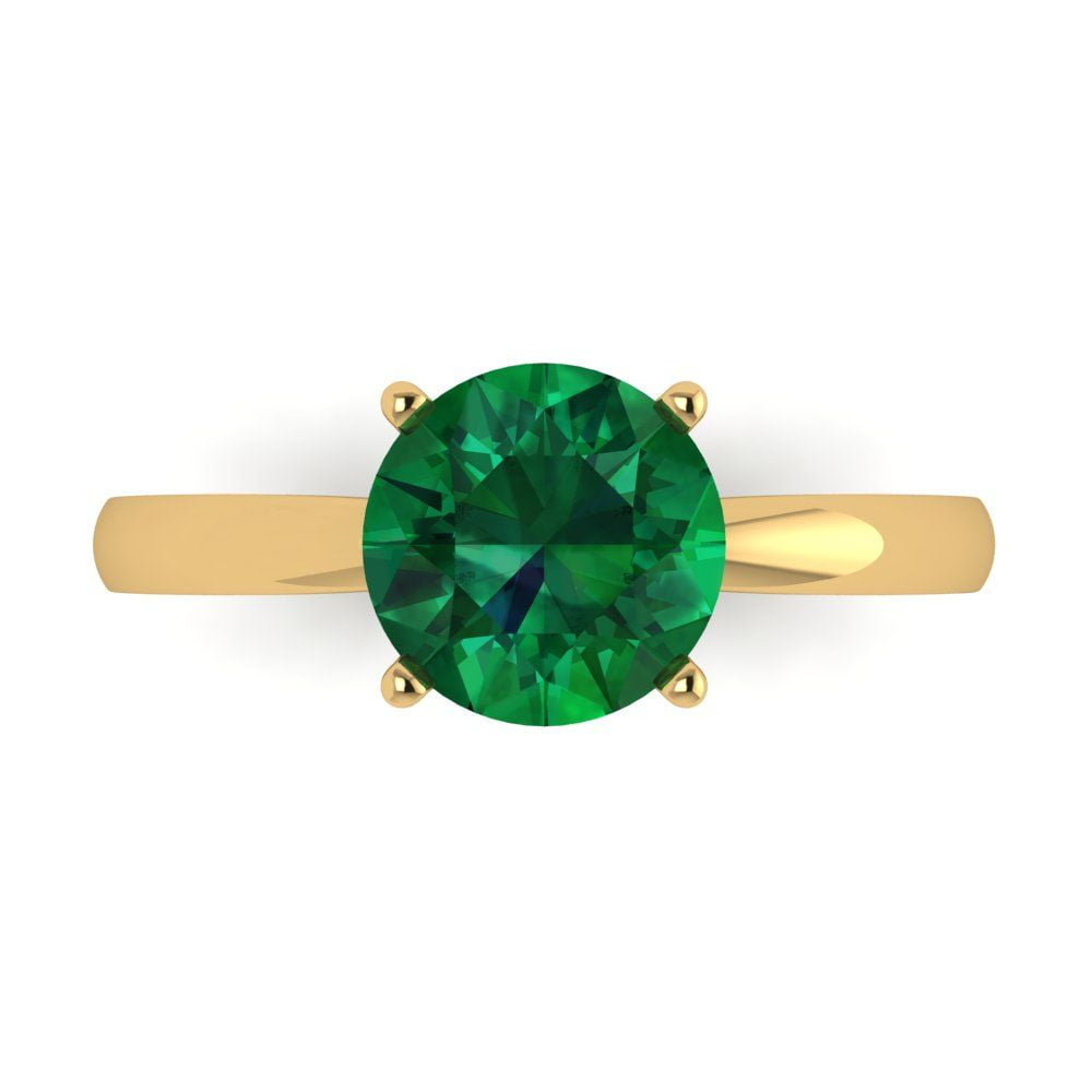 2 ct Round Cut Simulated Emerald Solitaire Engagement Ring for Women in ...