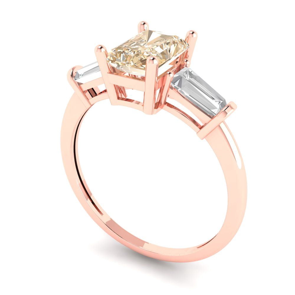 2.0ct emerald cut brown natural morganite 18k rose gold 3 stoneBridal ...