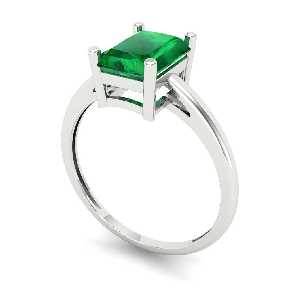 2.0ct emerald cut green emerald 14k white gold Bridal Wedding ...