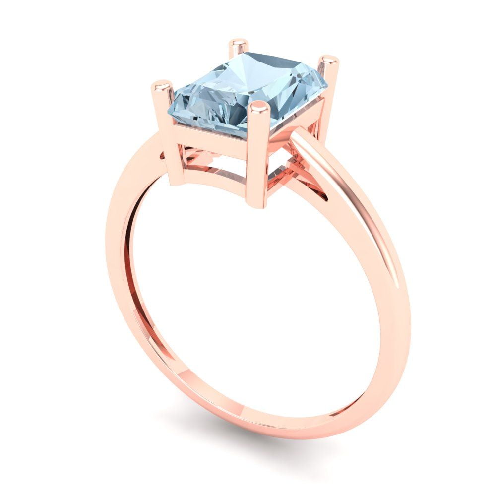 2.0ct emerald cut natural sky blue topaz 18k rose gold Bridal Wedding ...