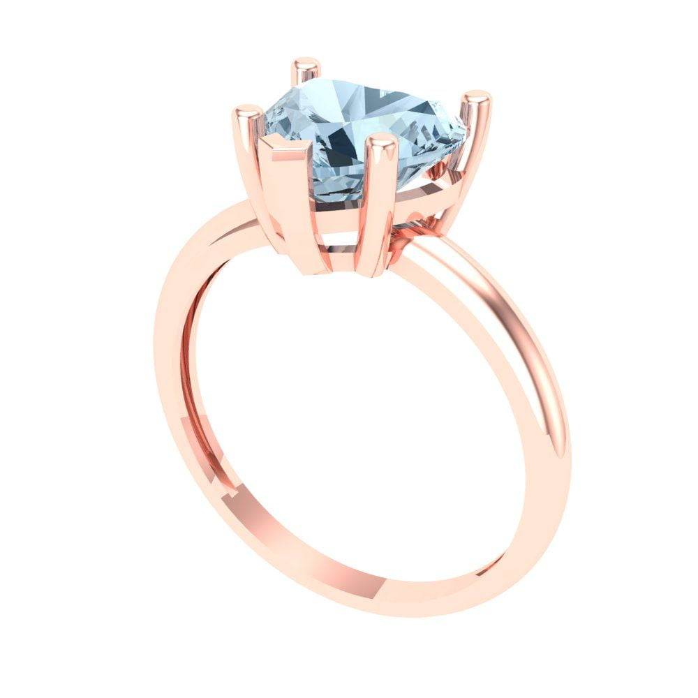 2.0ct heart cut blue natural aquamarine 18k rose gold Bridal Wedding ...