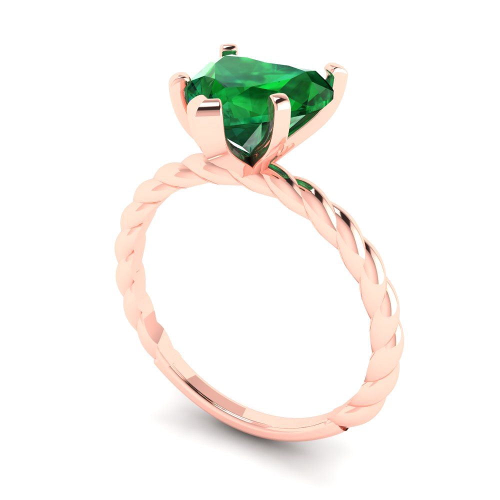 2.0ct heart cut green emerald 14k rose gold Bridal Wedding Engagement ...