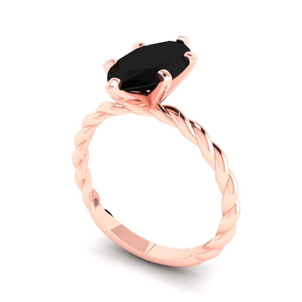 2.0ct marquise cut black natural onyx 18k rose gold Bridal Wedding Engagement Promise ...