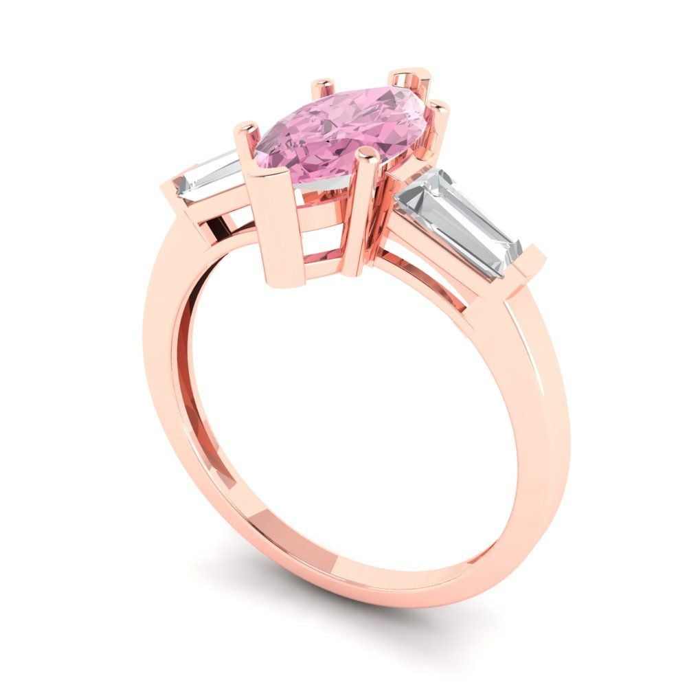 2.0ct marquise cut pink Zircon 18k rose gold 3 stone Bridal Wedding Engagement Promise ...