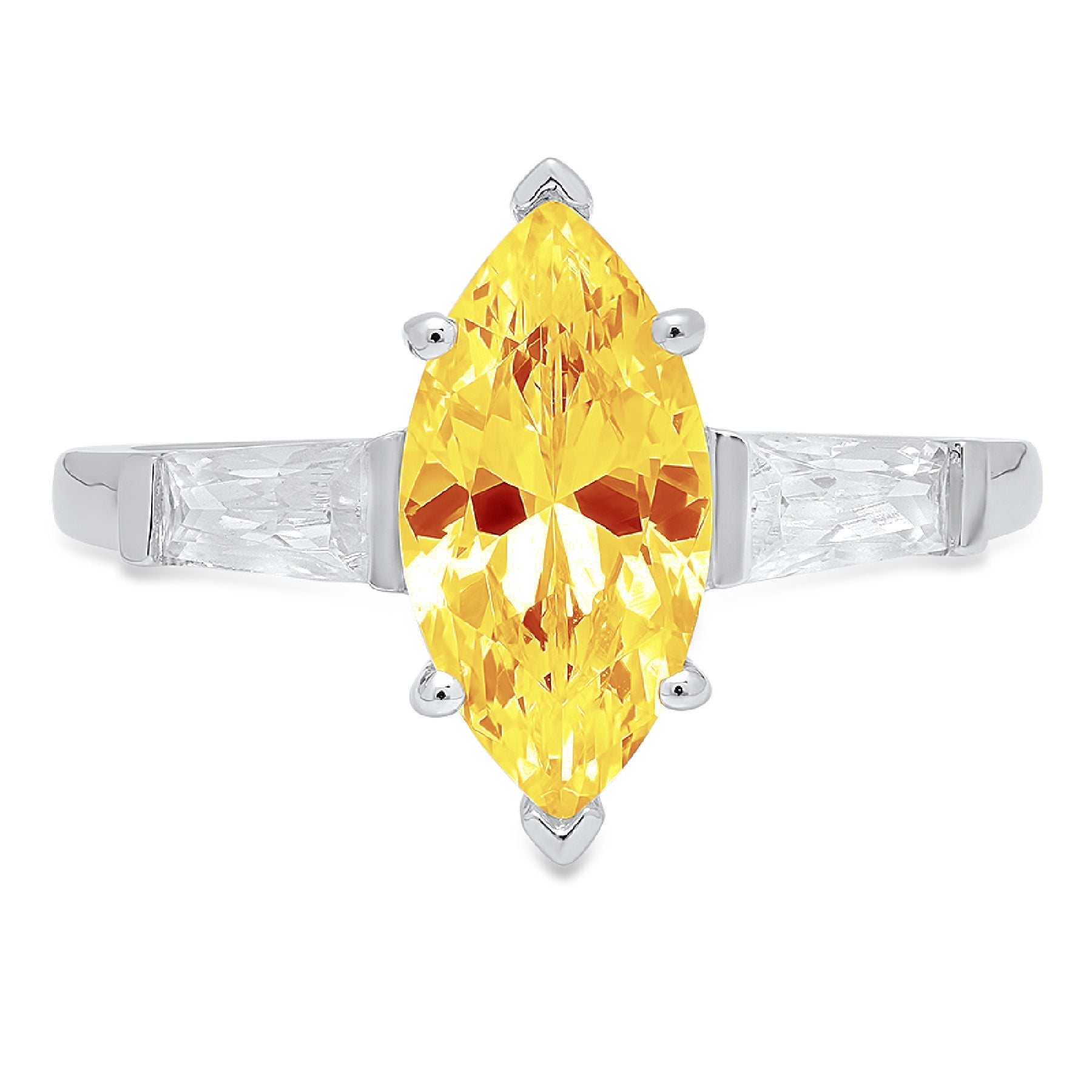 2 ct Marquise Cut Natural Citrine 3 Stone 14K White Gold Womens ...