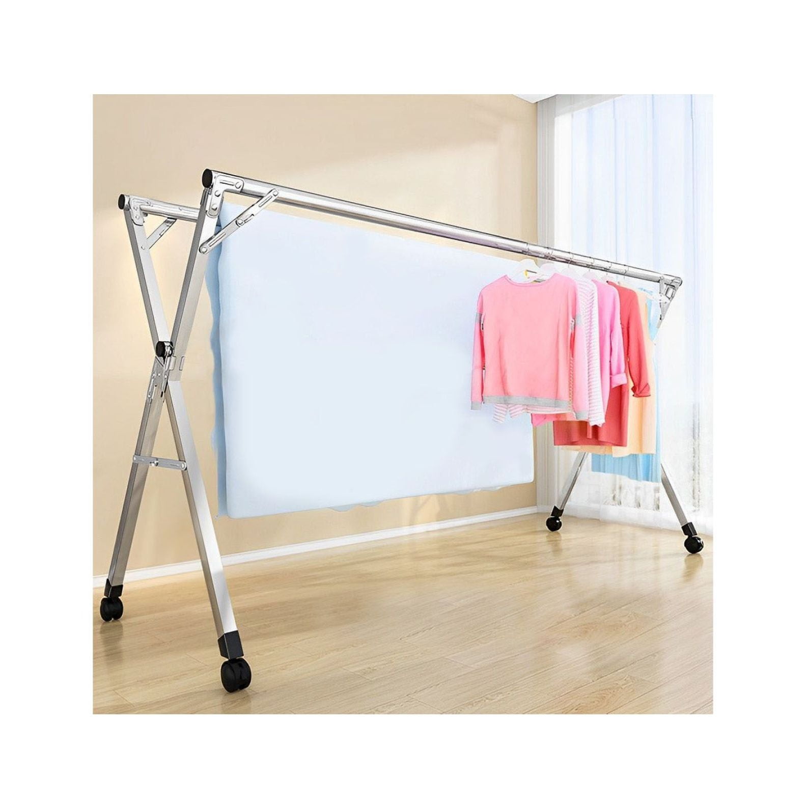 2.0m Portable Standing Clothes Drying Rack Foldable Space-Saving ...