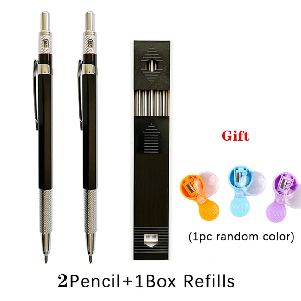 2.0mm Metal Mechanical Pencil Set - 2 Metal Automatic Pencils + 1 Box 2B Black Lead + Random ...