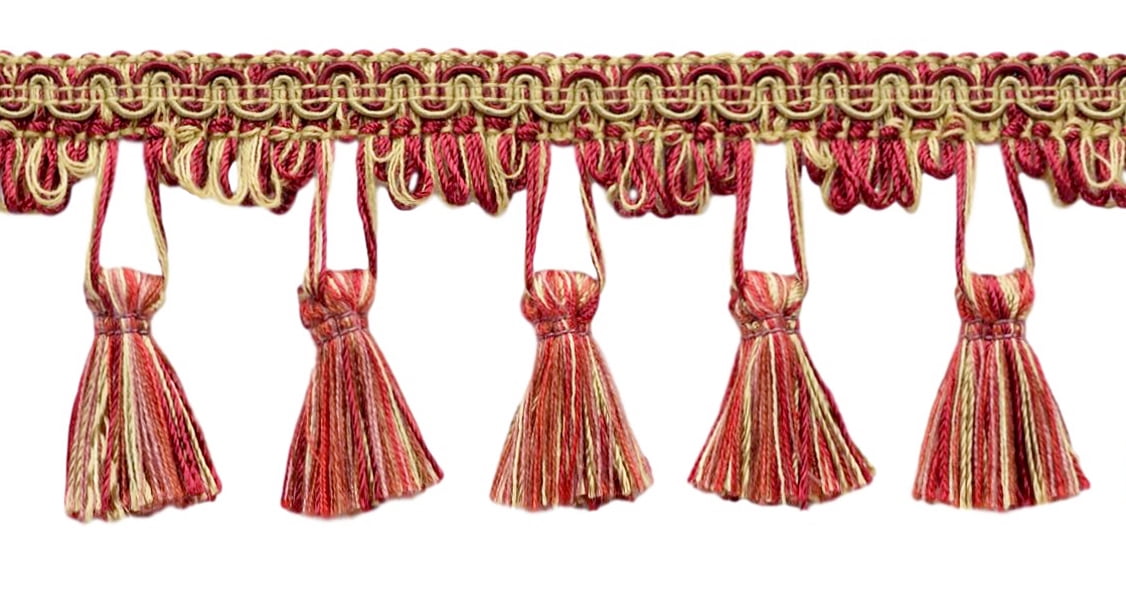 2 1/2" (6cm) Dainty Scroll Gimp with Scalloped Tassel Fringe Trim ...