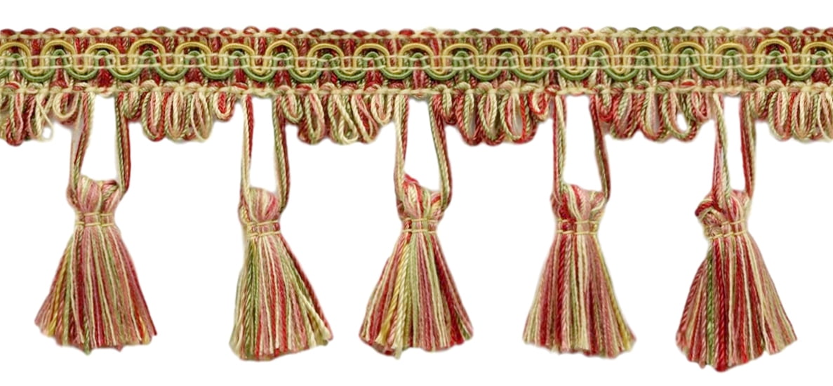 2 1/2" (6cm) Dainty Scroll Gimp with Scalloped Tassel Fringe Trim ...