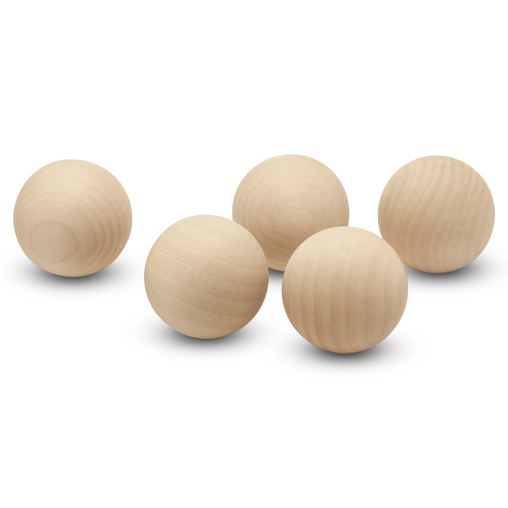 2-1/2 Inch Wooden Round Ball, Pack of 5 Unfinished Natural Round ...