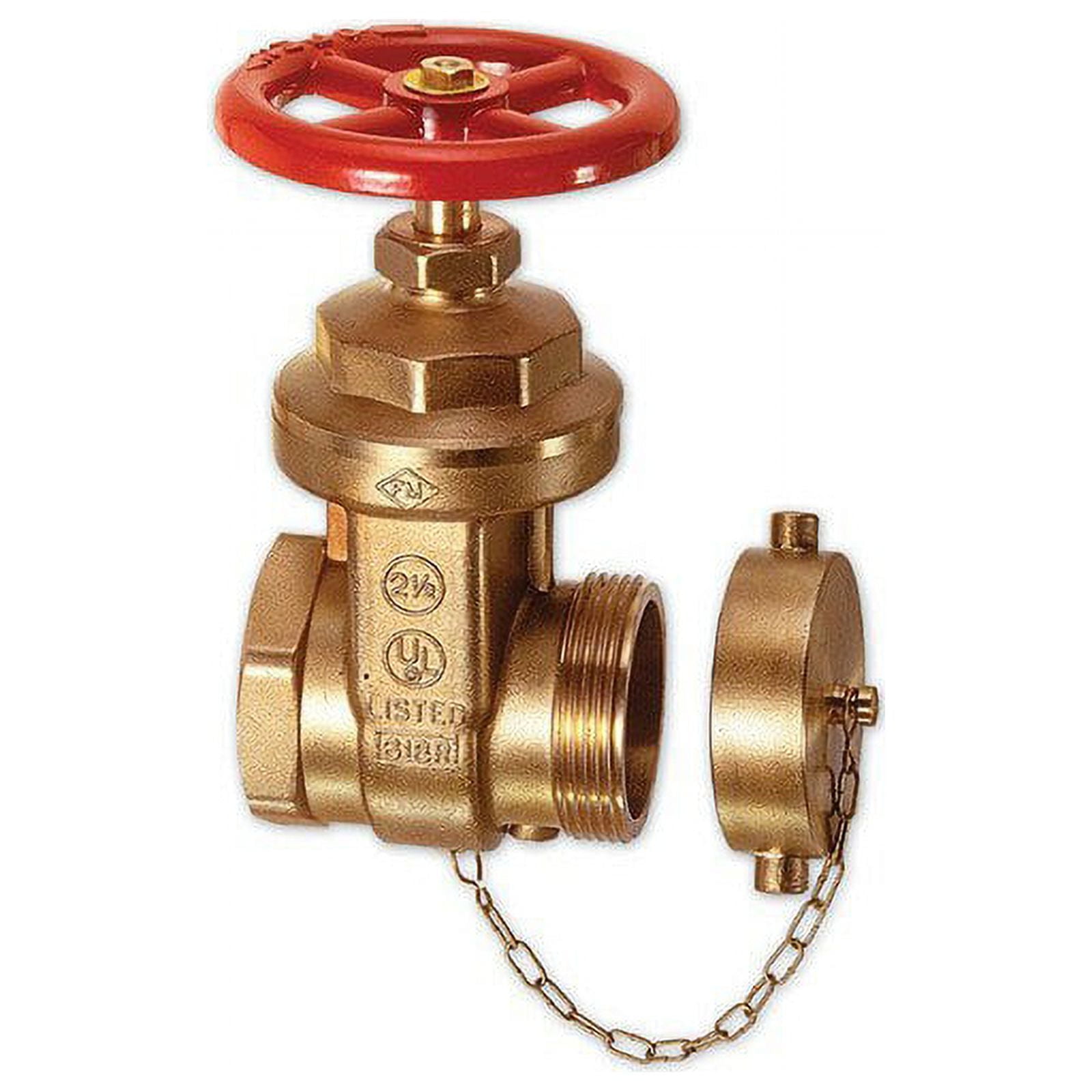 2-1/2" NPT Fire Hydrant Gate Valve, Brass, with Cap, 2-1/2" Female x 2 ...