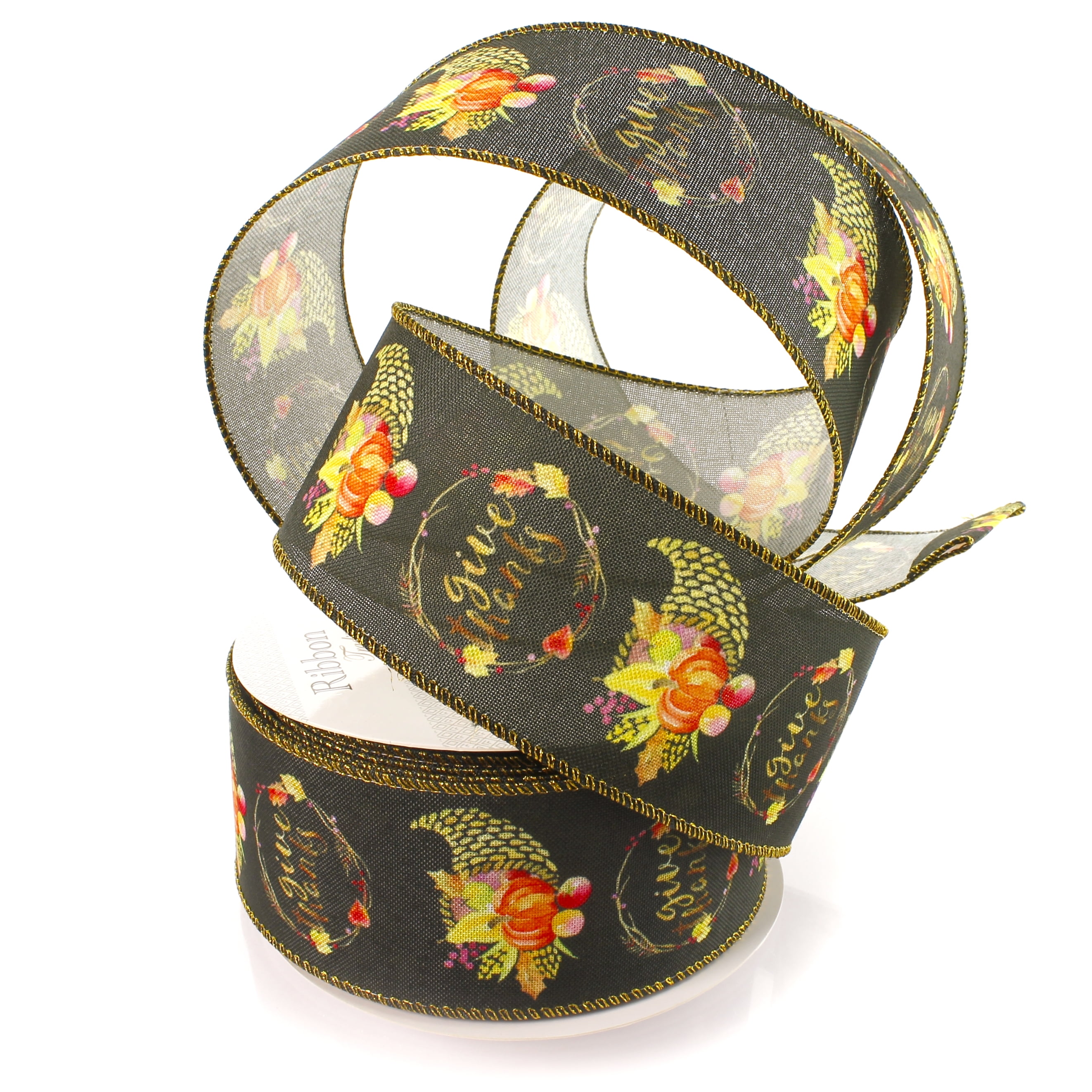 2 1/2" Wired Ribbon Give Thanks Fall Cornucopia 25yds - Walmart.com