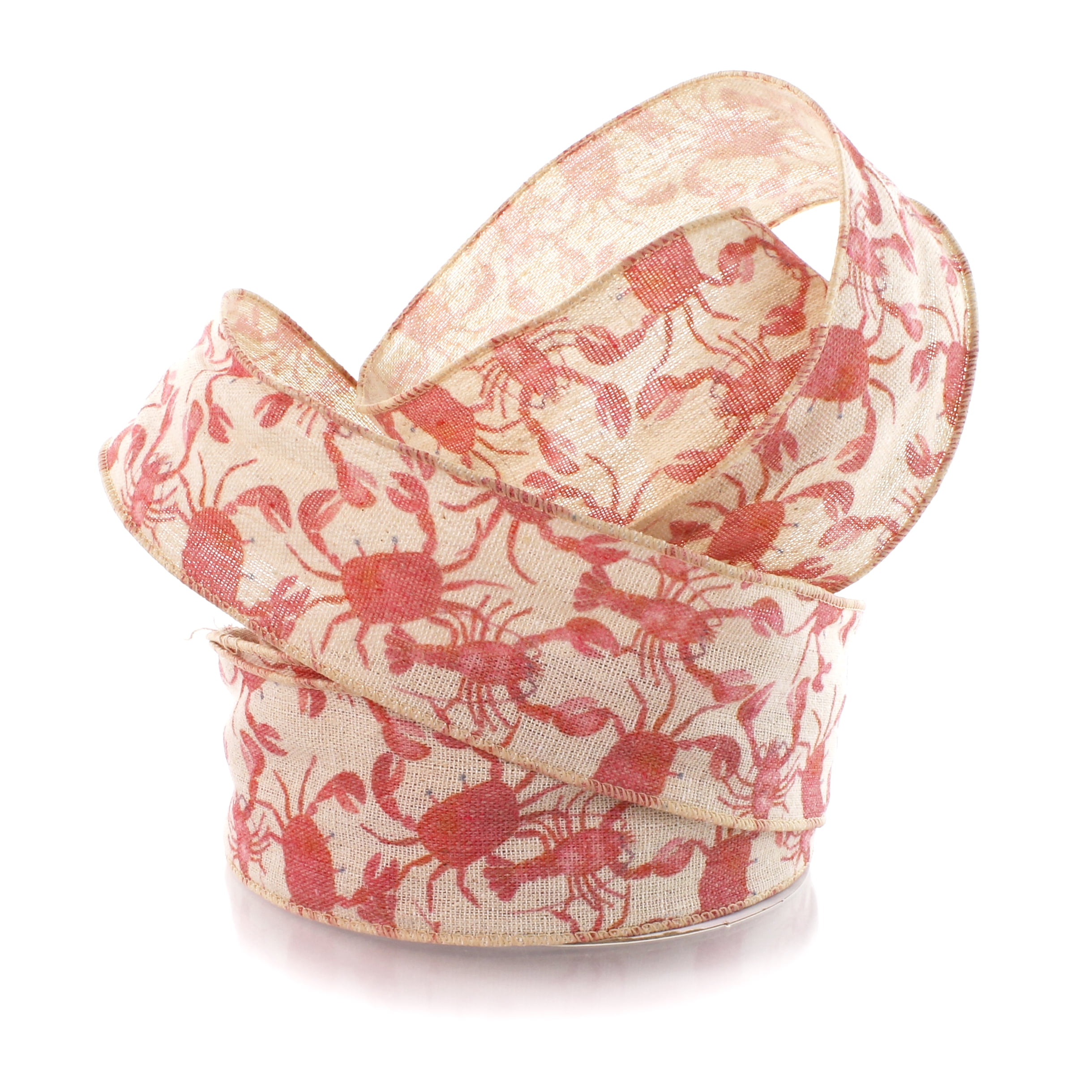 2 1/2" Wired Ribbon Nautical Red Crabs & Lobsters Burlap 25 Yards ...