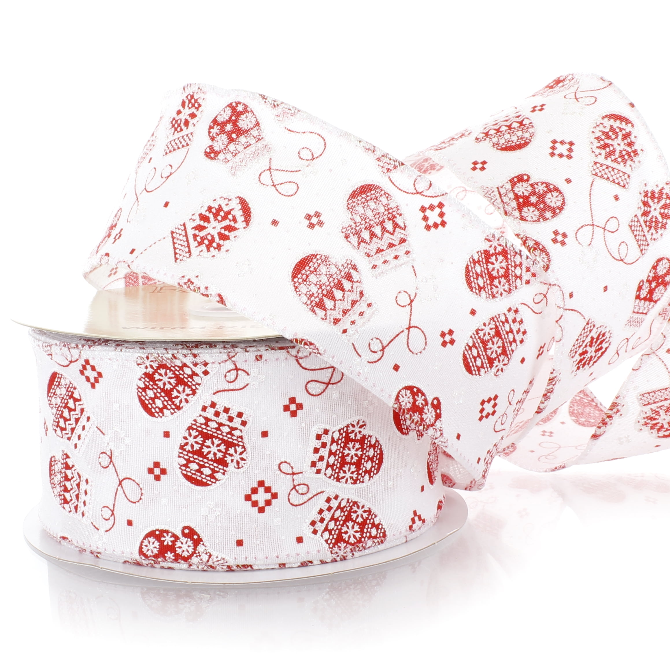 2 1/2" Wired Ribbon Red Winter Mittens Red - 10yd - Walmart.com