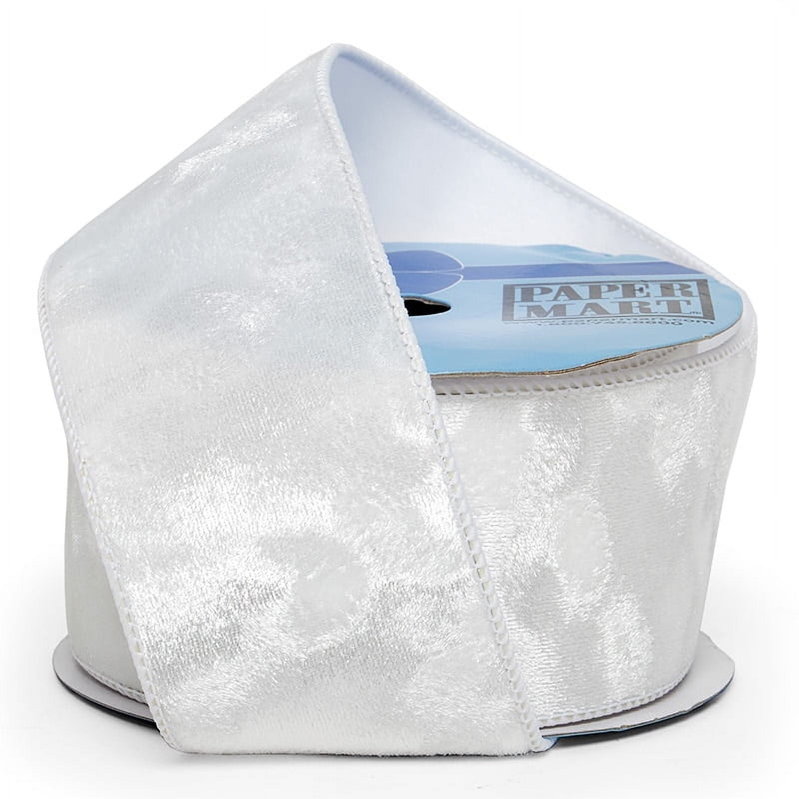 2 1/2" X 10 Yards Brushed Velvet Wired Ribbon,White, Roll 1 by Paper ...