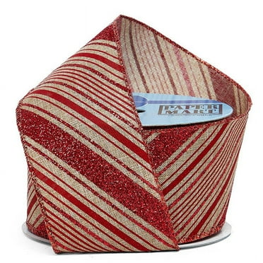 2 1/2"X10 Yards Red/White Triple Grid Natural Wired Ribbon Christmas by ...