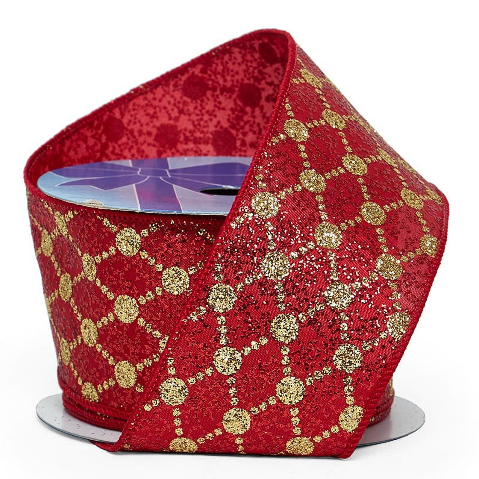 2 1/2" X 10 Yards Glitter Christmas Wired Ribbons,Red/Gold Glitter ...