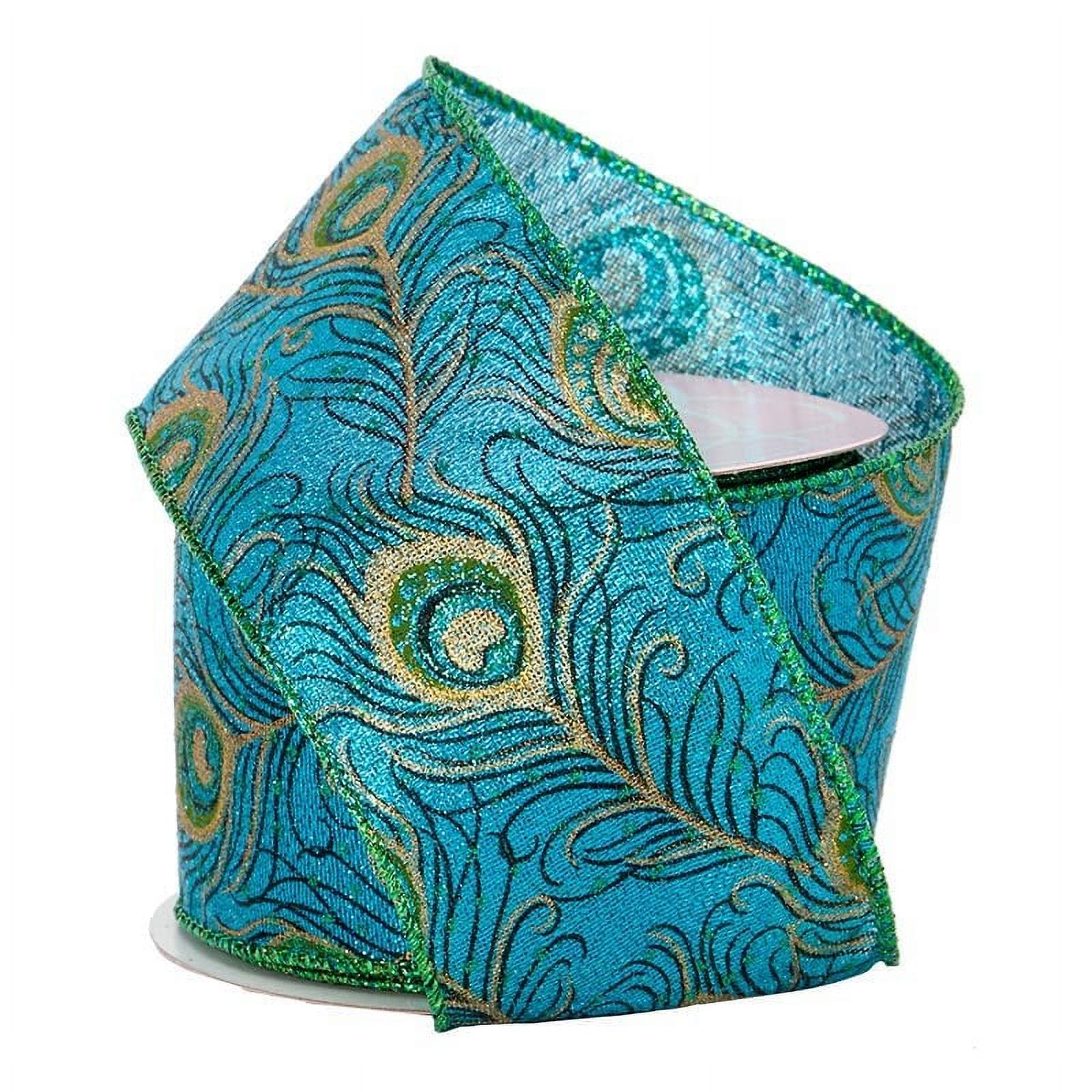 2 1/2" X 10 Yards Turquoise Metallic Peacock Wired Ribbon by Paper Mart ...