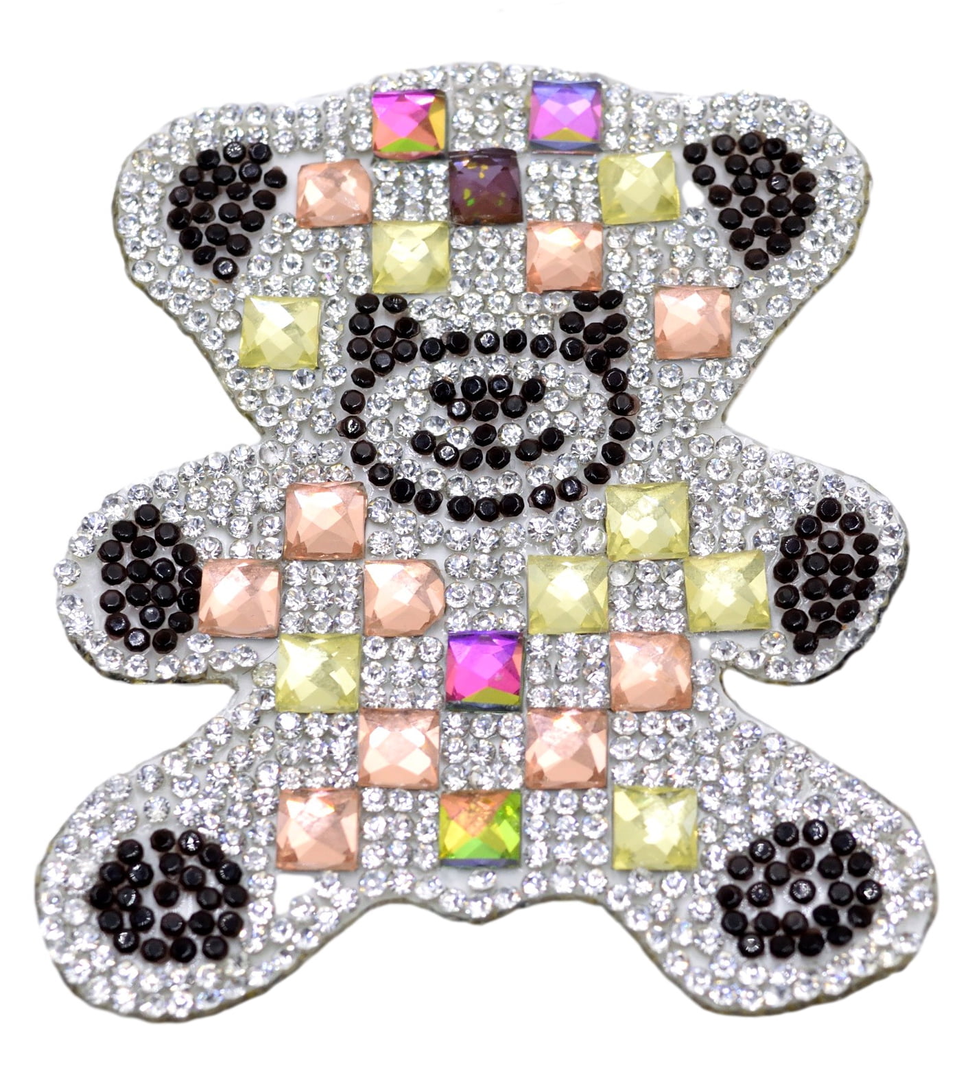 2 1/2" x 2 1/2" (6cm x 6cm) Iron-On Rhinestone Patch Teddy Bear Design ...