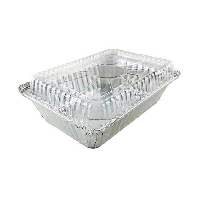 2 1/4 lb. Oblong Aluminum Take-Out Pan w/Dome Lid 25/PK - Disposable ...