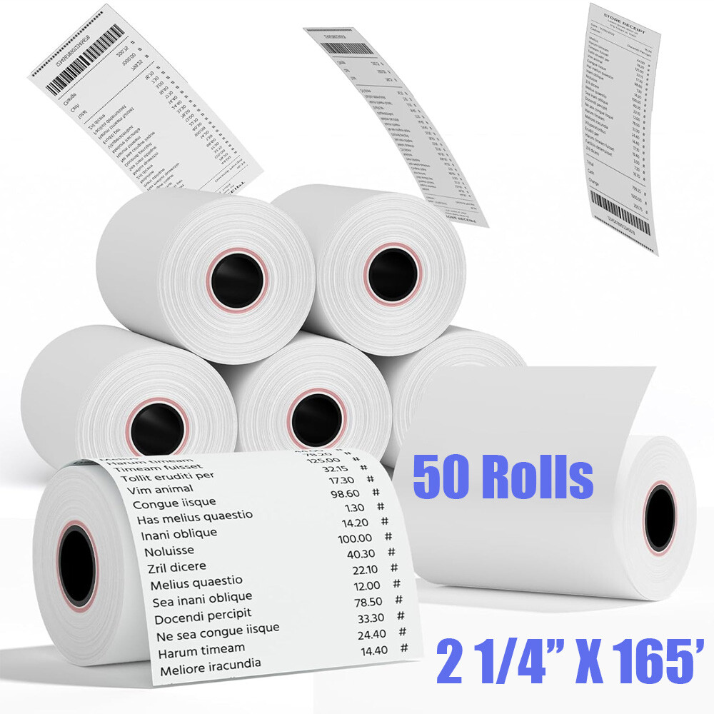 2 1/4" x 165' Thermal Receipt Paper 50 Rolls Cash Register POS Credit ...