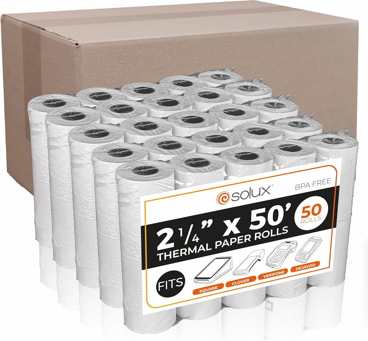 2 1/4 x 50 Thermal Paper Roll for Square Terminal, Clover Flex, Dejavoo ...