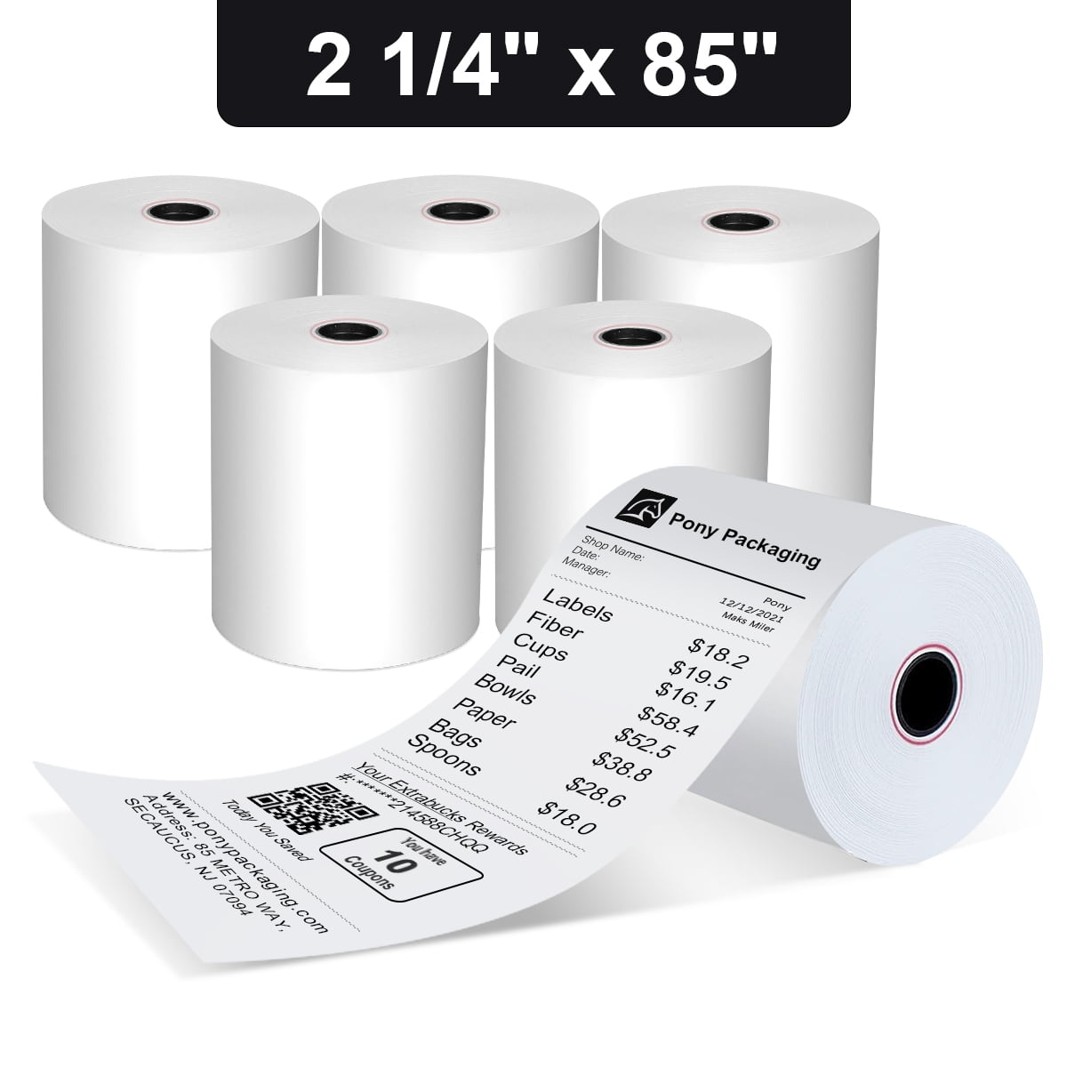 2 1/4" x 85' Thermal POS Paper 50 Rolls Credit Card Receipt Paper ...