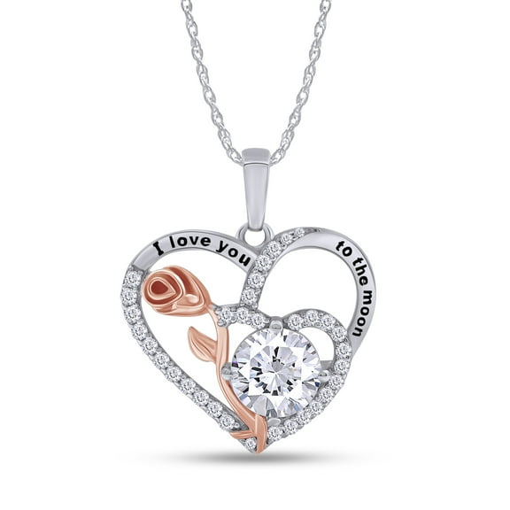 2 CT Lab Created Diamond Crescent Moon Pendant Necklace 14K White Gold ...