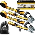 2 1.5'' x 16' Ratchet Tie Down Straps - 1,100 lb Safe Working Load ...