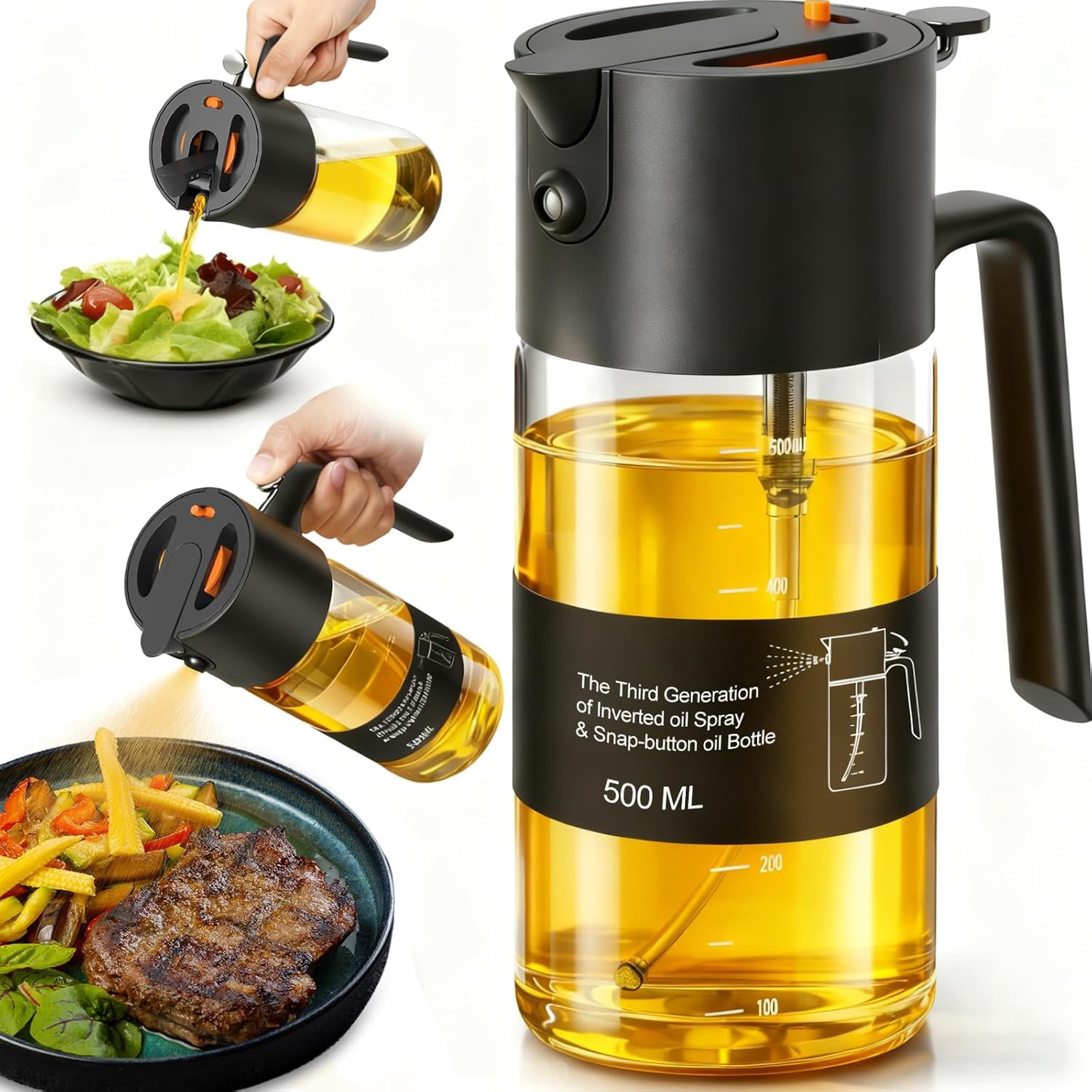 2 in 1 500ml/17oz Oil Sprayer for Cooking, 2026 Large Advanced Glass ...