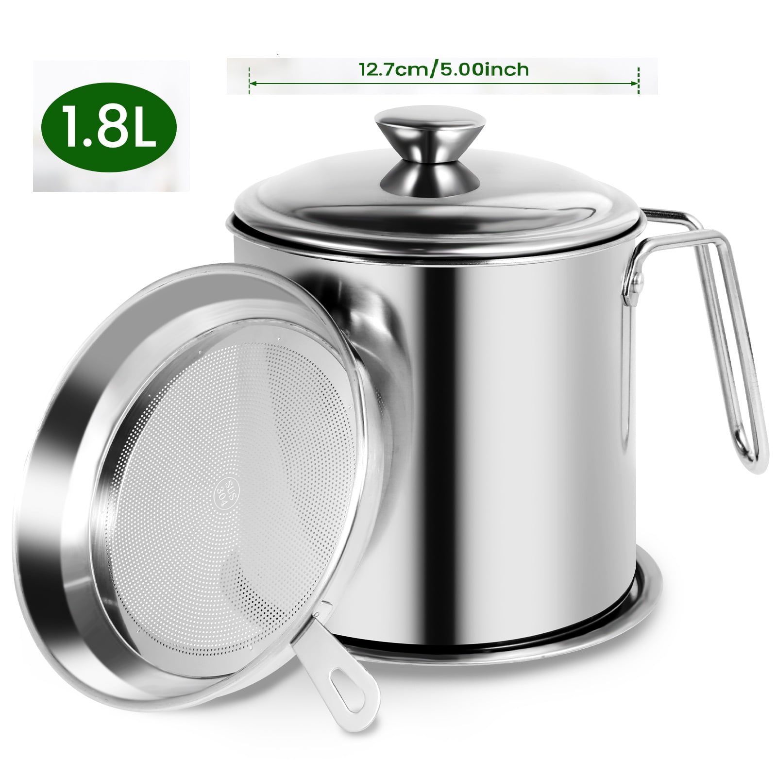 2/1.5L Oil Filter Fry Basket Oil Storage Can Pot Stainless Steel Oil ...