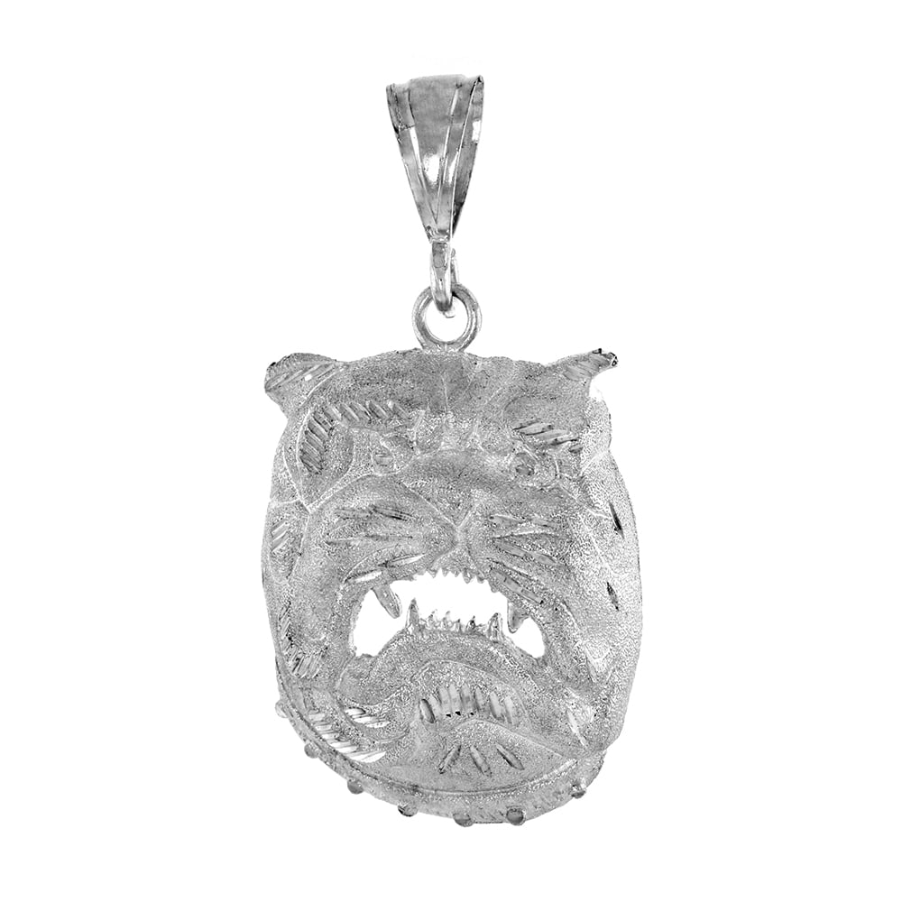2 1/8 inch Large Sterling Silver Bulldog Pendant for Men Diamond Cut ...