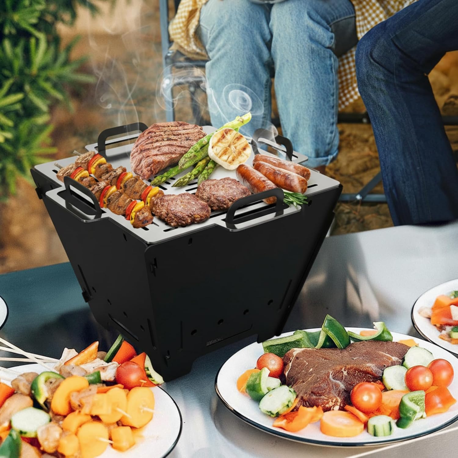 2 IN 1 BBQ Charcoal Grill & Fire Pit,15" Detachable Fire Pit, Portable ...