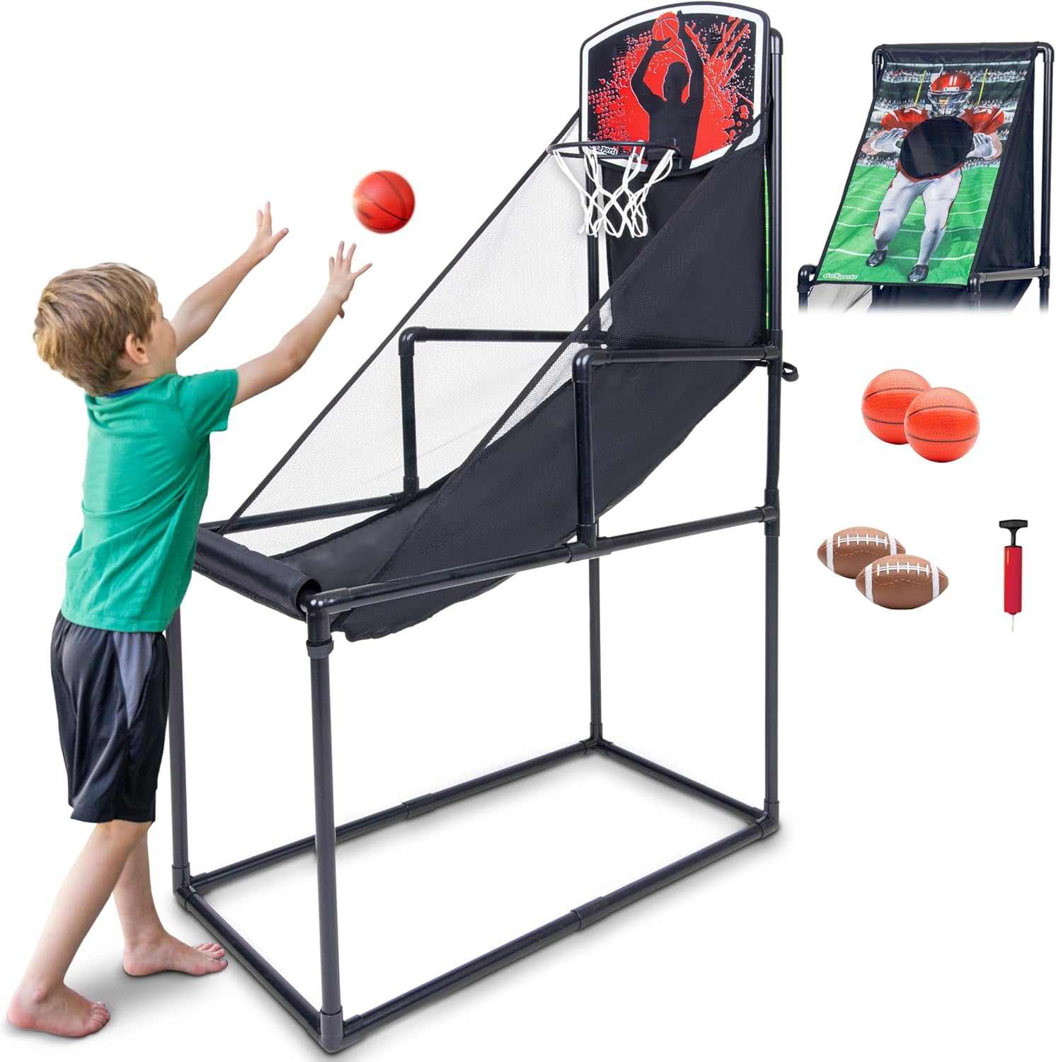 2 in 1 Basketball Hoop & Football Toss Target Arcade Game - Indoor ...