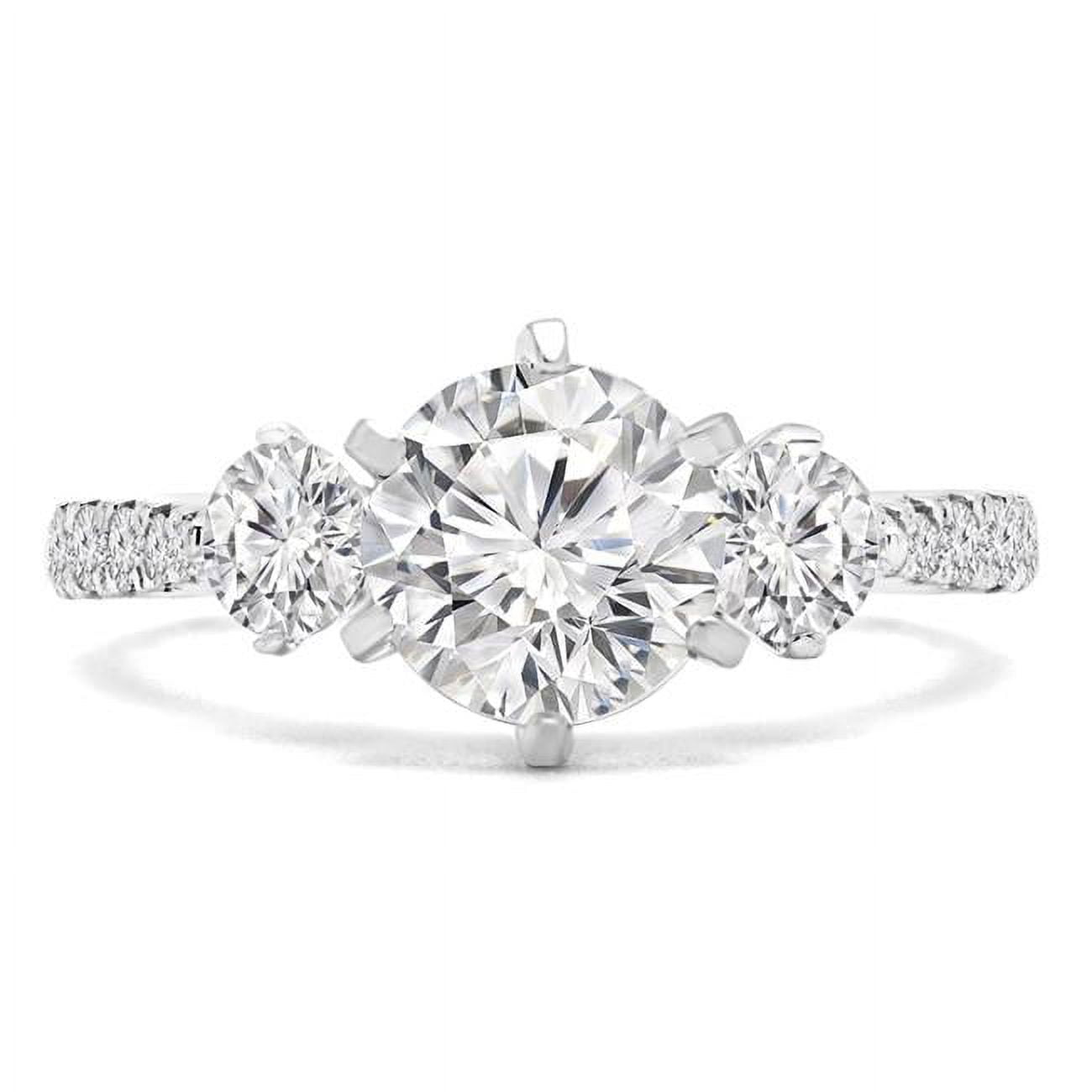 2.1 CTW Round Diamond 6-Prong Tappered Three-Stone Engagement Ring with ...