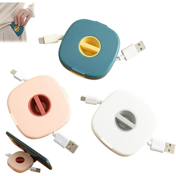 2 in 1 Cable Winder with Phone Stand, Retractable Cable Organizer for ...