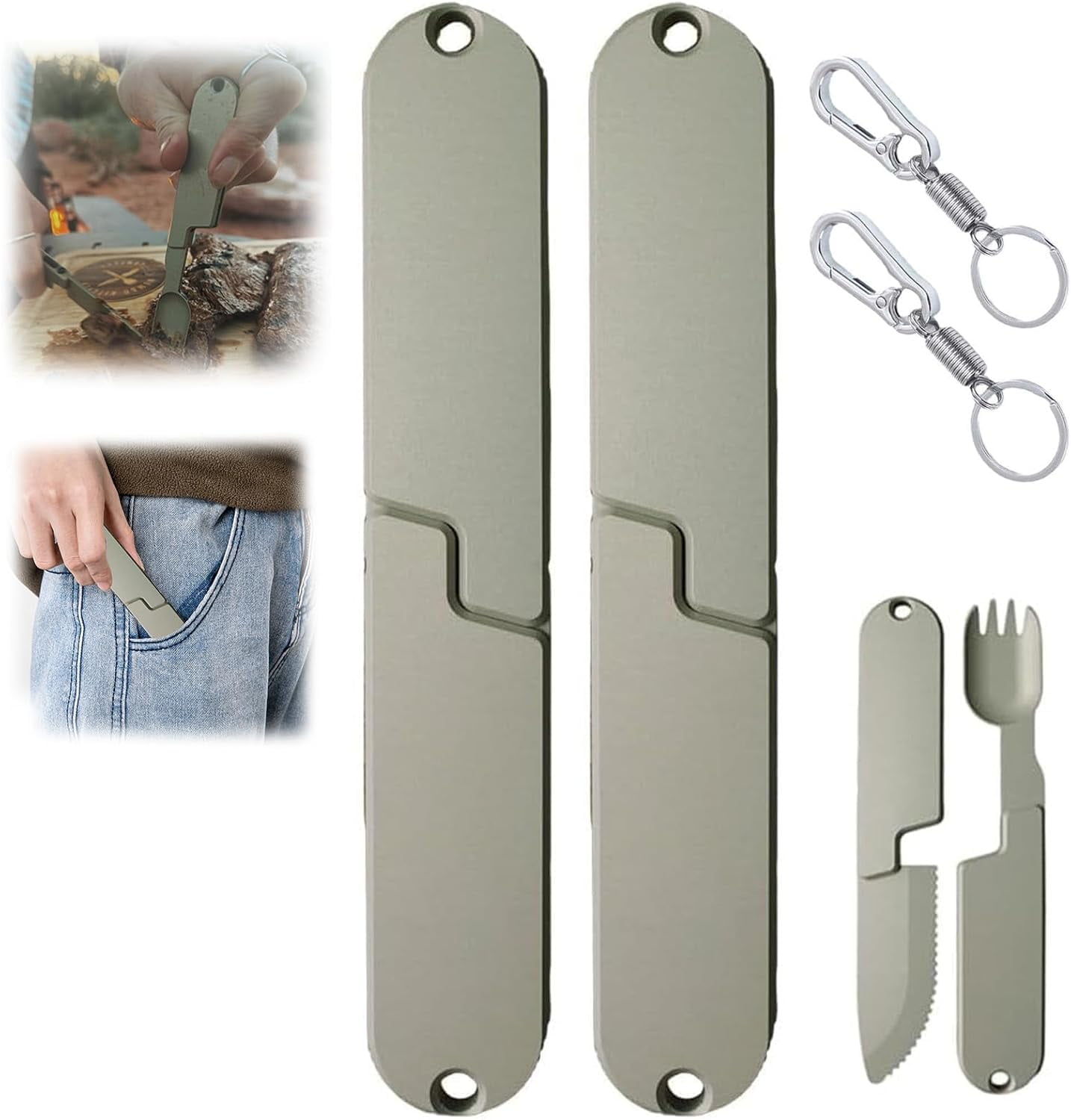 2 In 1 Camping Eating Utensils Set, 2025 Pocket Cooking Fork Spoon Tool ...