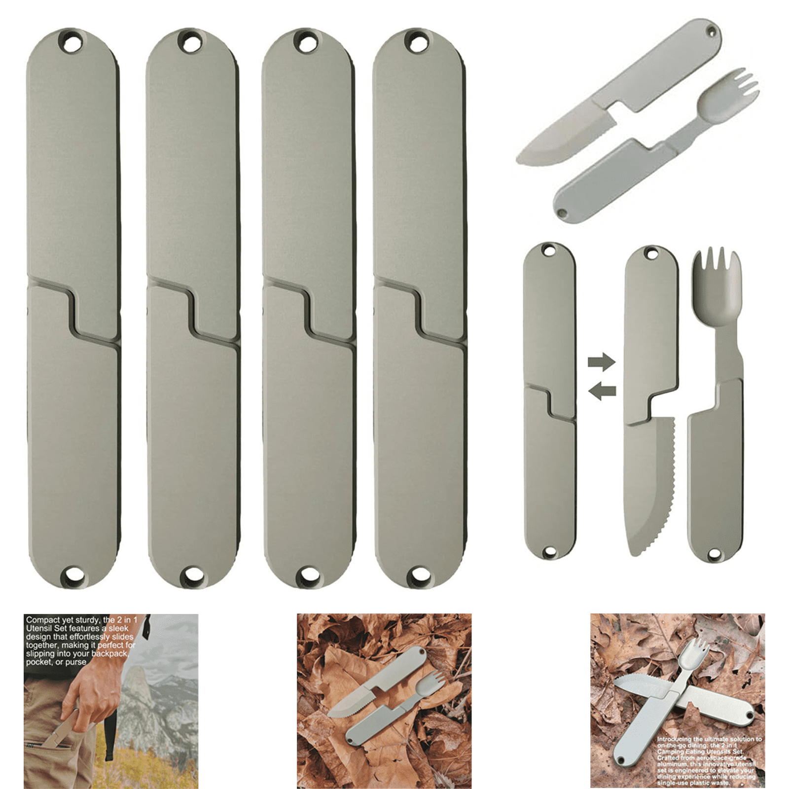 2 in 1 Camping Eating Utensils Set, Kopak Utensil Set, Portable ...