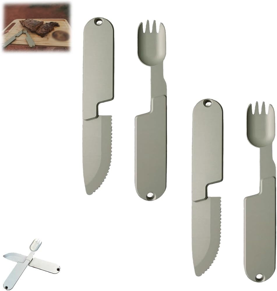 2 in 1 Camping Eating Utensils Set, Portable Camping Cutlery ...