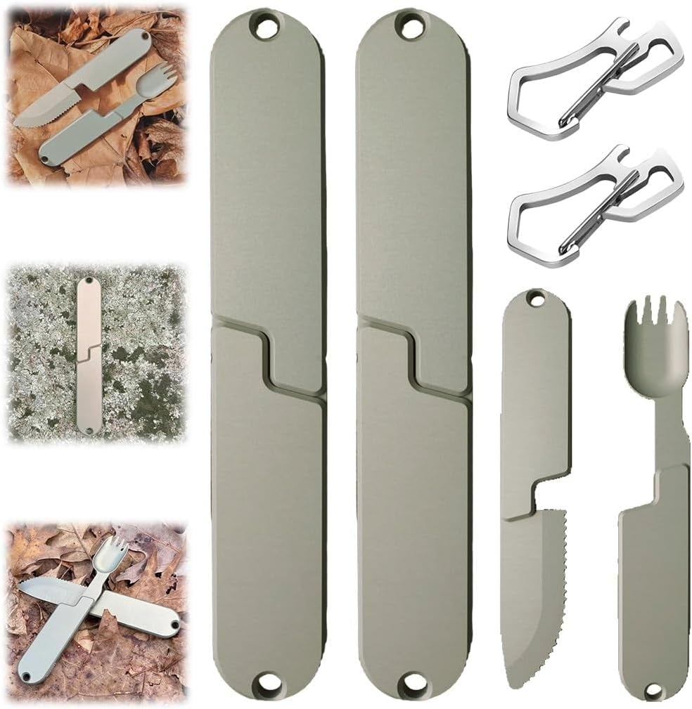 2 in 1 Camping Eating Utensils Set, Portable Magnetic Detachable Spoon ...