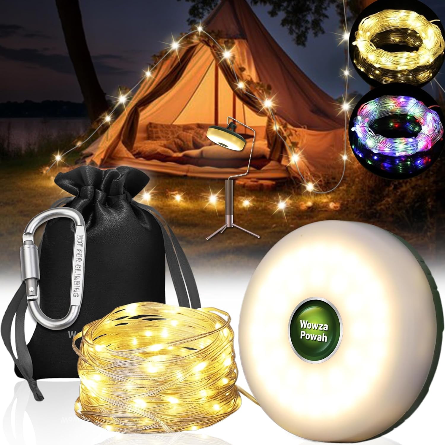 2 in 1 Camping String Lights Set - Outdoor Portable Stowable Camping ...