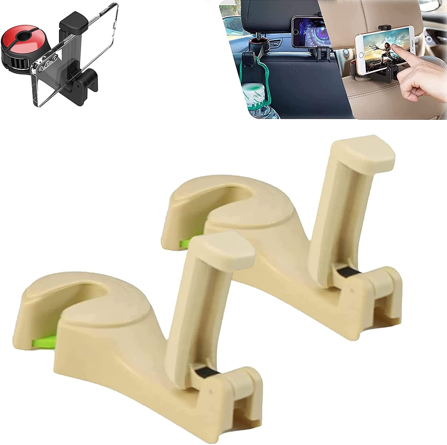 2 in 1 Car Headrest Hidden Hook - Car Back Seat Hooks with Phone Holder ...