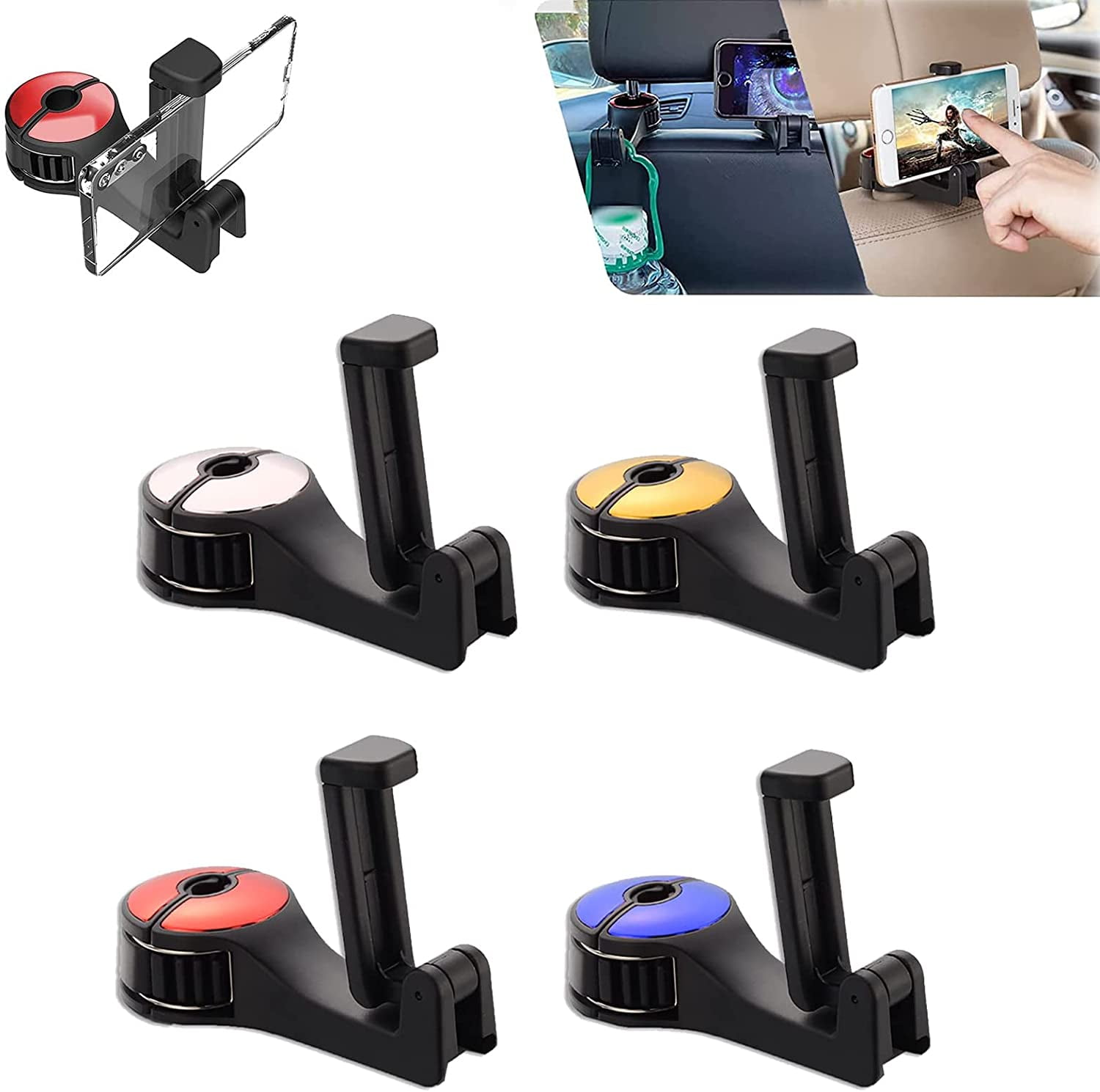 2 in 1 Car Headrest Hidden Hook - Car Back Seat Hooks with Phone Holder ...