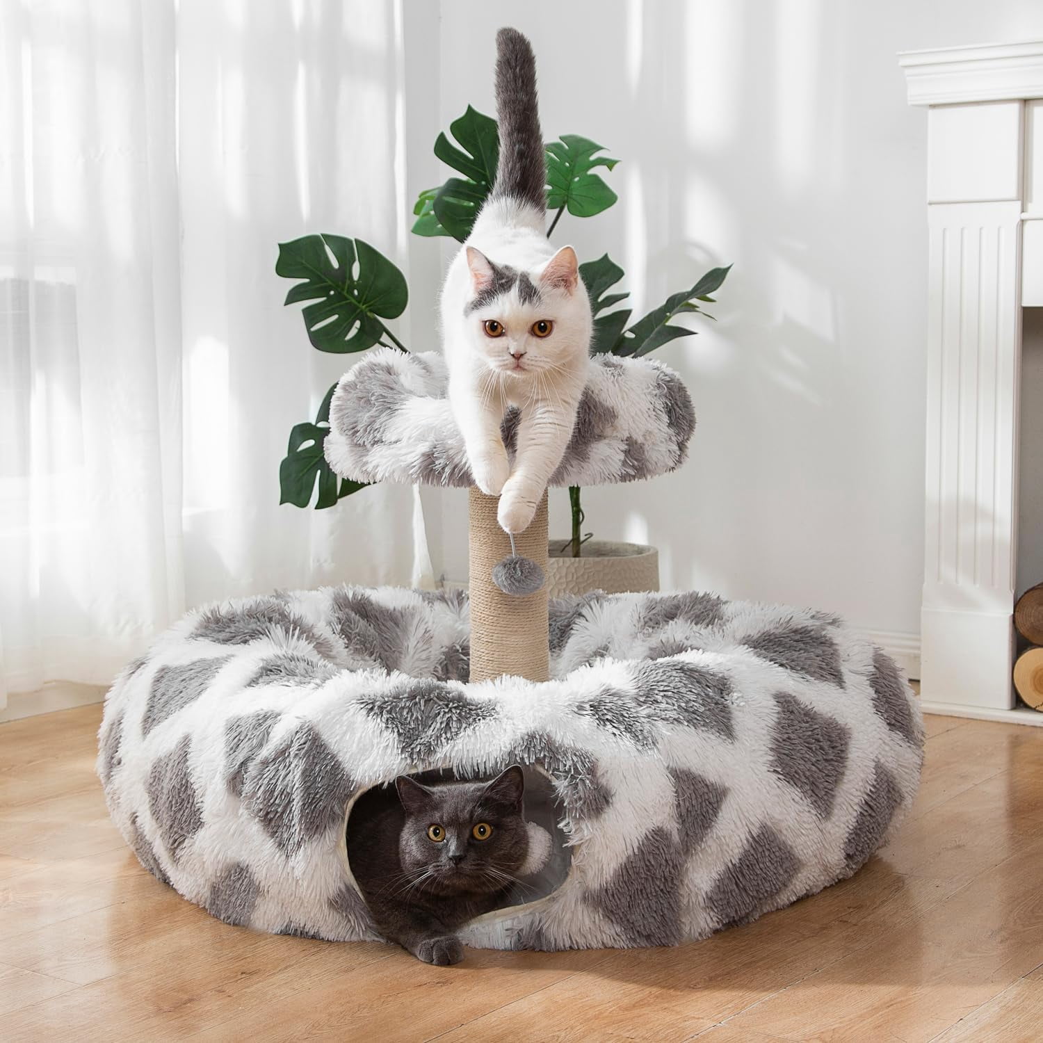 2 in 1 Cat Donut Tunnel & Scratching Post Bed- Featuring with Soft ...