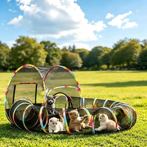 Outdoor Cat Enclosure, 2-in-1 Portable Pop Up Cat Mesh Tent with Tunnel ...